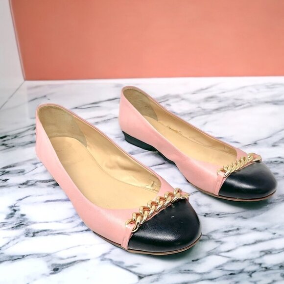 J. Crew | Shoes | Jcrew Nora Toe Cap Pink And Black Leather Ballet ...